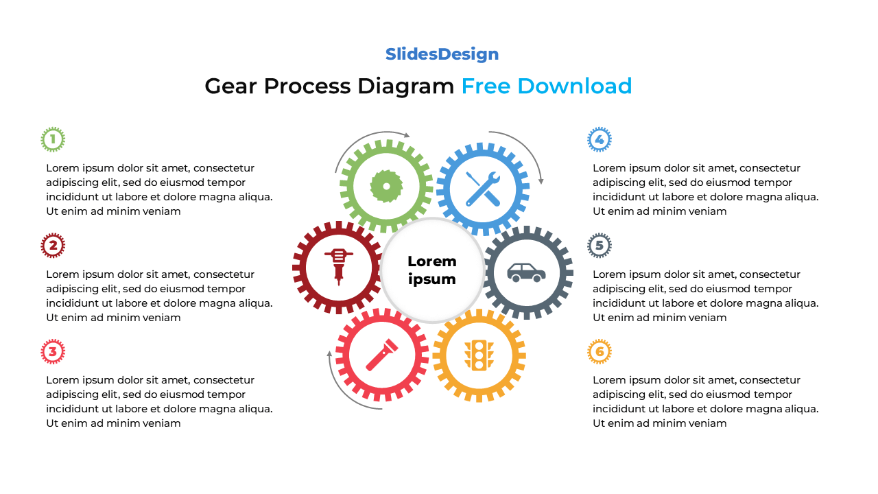 Gear Process Flow Diagram for PowerPoint Templates